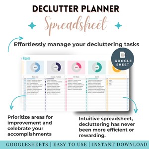 Declutter Planner Guide Spreadsheet Google Sheets Decluttering Checklist 30 Day Challenge ...
