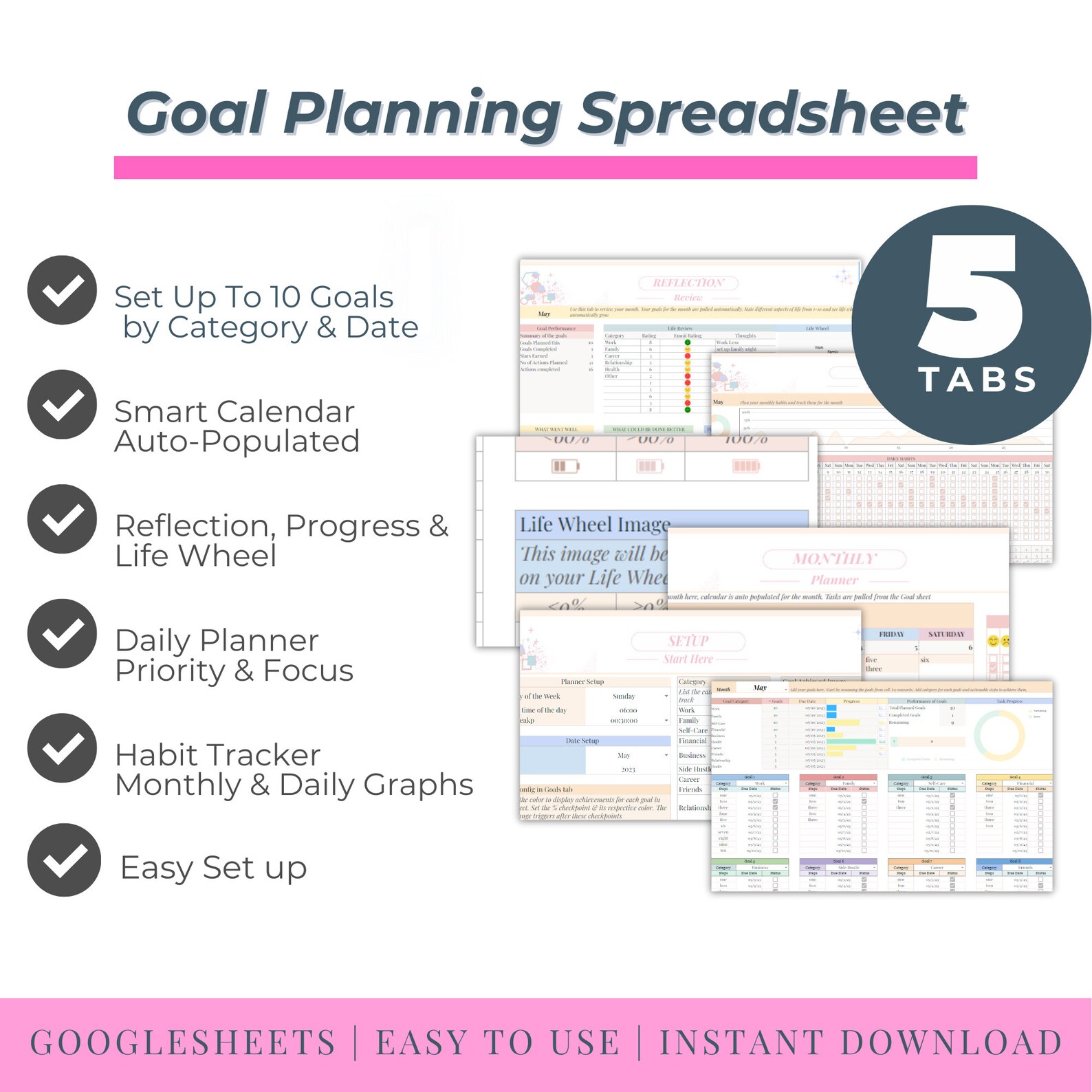 Goal Planning Template: Smart Goal Setting Google Sheets (digital ...
