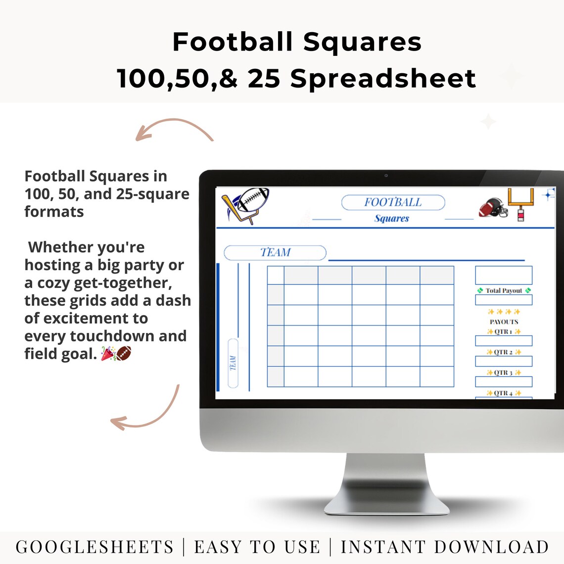 100 Football Squares Pool Board Football Squares Printable Football ...