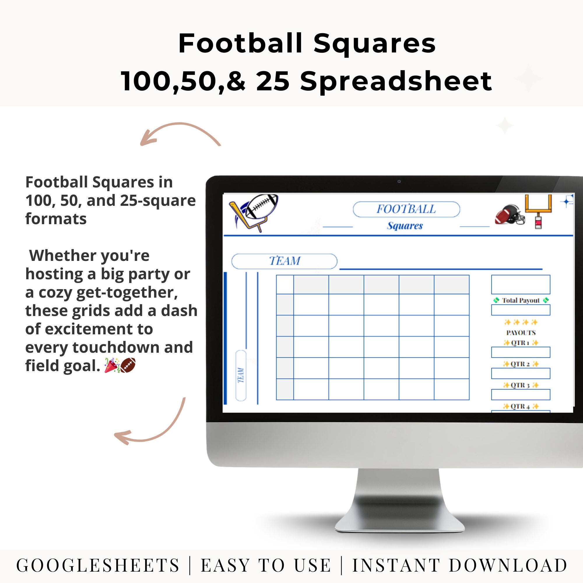 100 Football Squares Board Football Pool Squares Printable Football ...