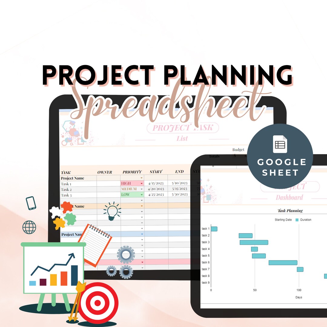 Project Cost Template Google Sheets Project Management Task Etsy