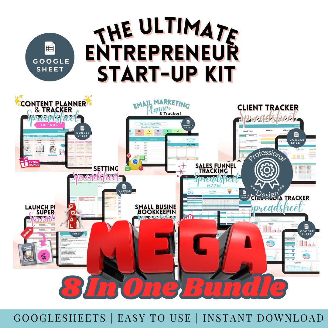 Entrepreneur startup Kit Mega Bundle Google Sheet Spreadsheet Content ...