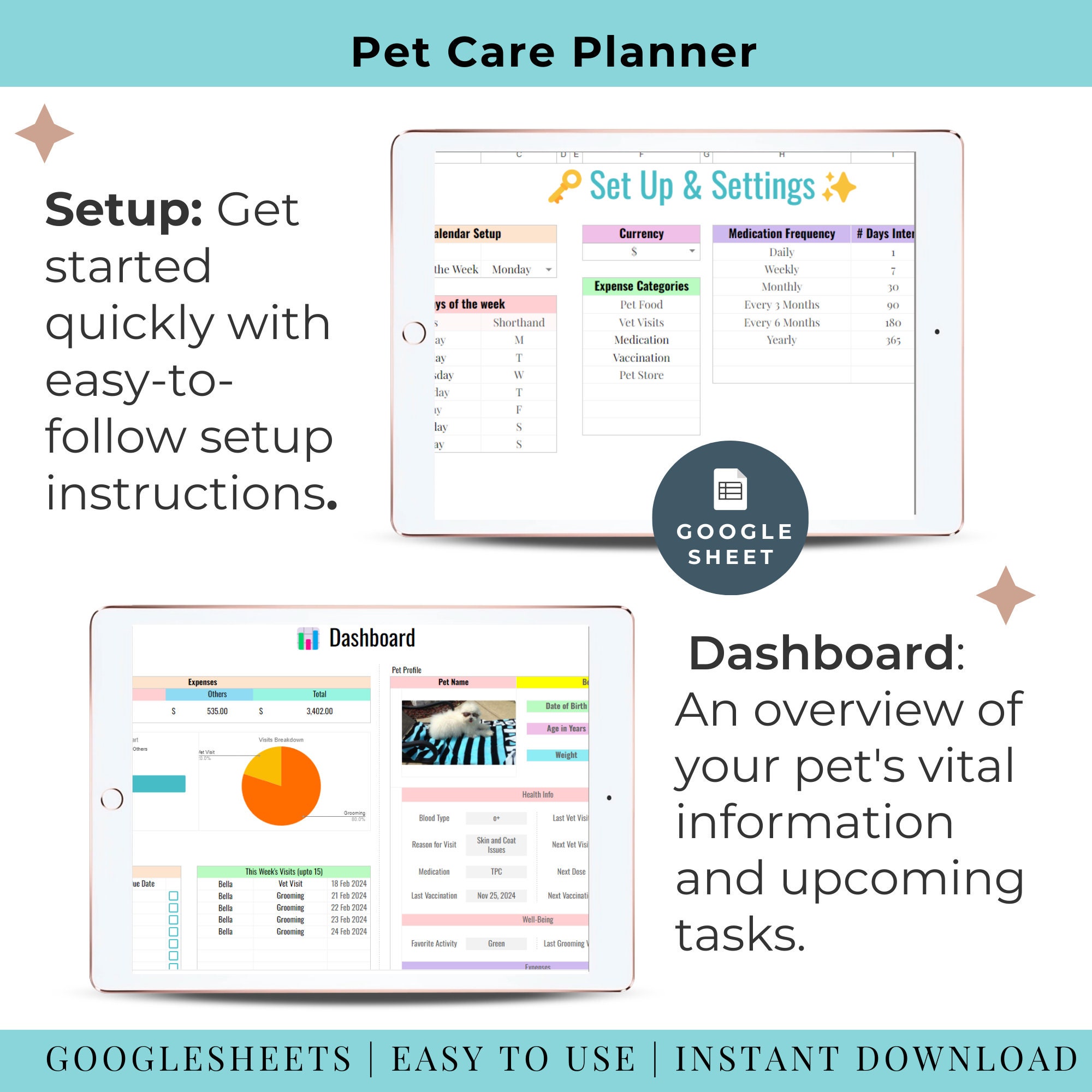 Pet Care Planner Organizer Tracker Checklist Grooming Vet Visits ...
