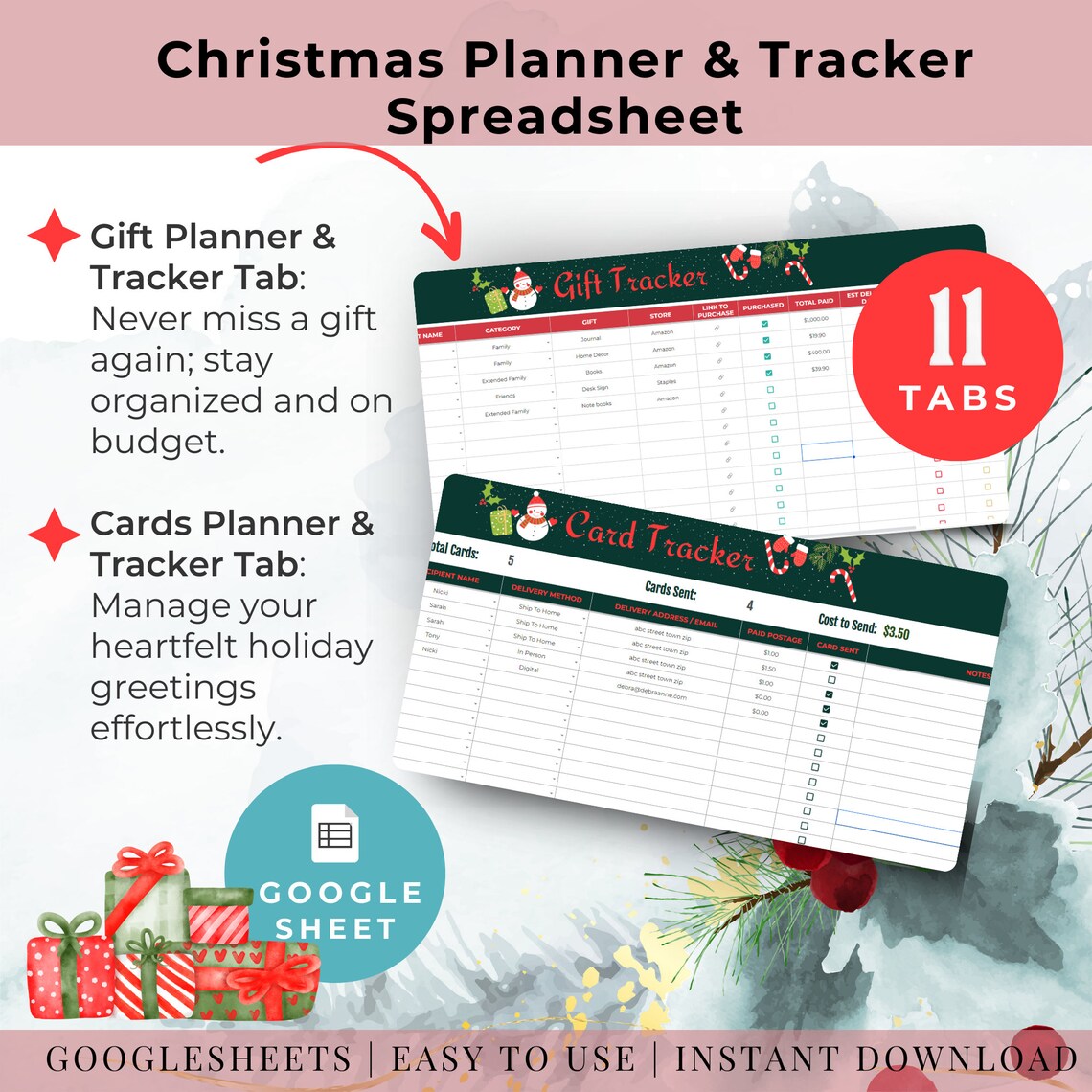 Christmas Planner Spreadsheet Google Sheets Gift Tracker Guide Budget ...