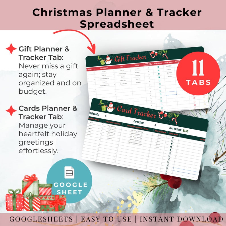 Christmas Planner Spreadsheet Google Sheets Gift Tracker Guide Budget ...