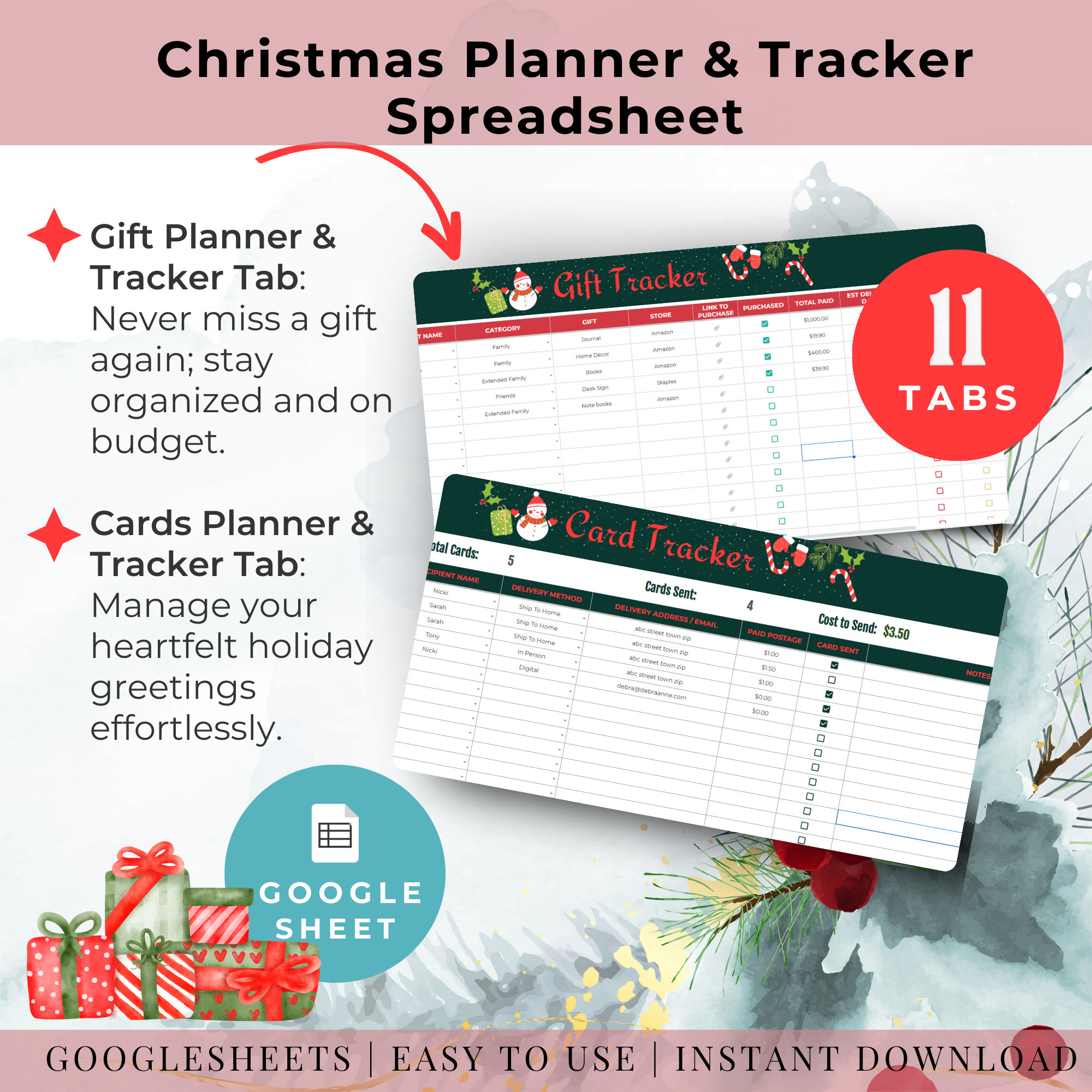 Christmas Planner Spreadsheet Google Sheets Gift Tracker Guide Budget ...
