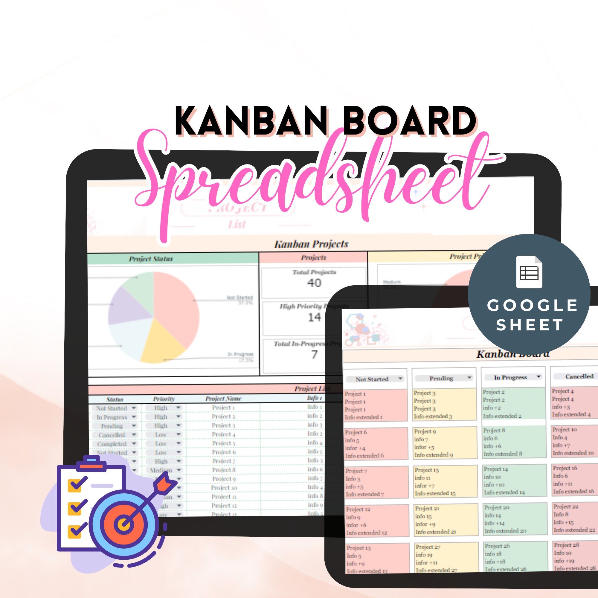 Kanban Chart Template Kanban Board in Google Sheets Matrix - Etsy