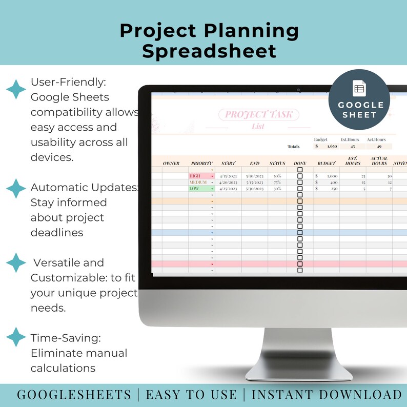 Project Planner Template: Google Sheets Project Tracker (digital ...