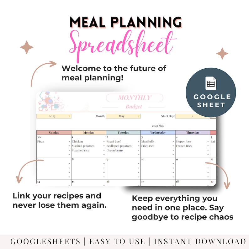 Monthly Meal Planner Editable Monthly Meal Planner Google Sheets Meal ...