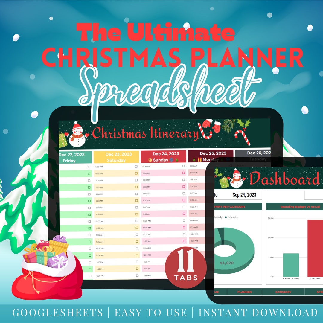 Christmas Planner Budget Spreadsheet Google Sheets Template Digital ...