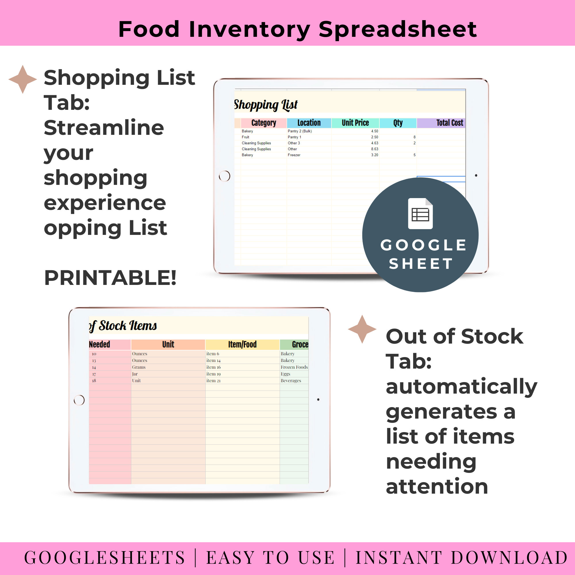 Kitchen Inventory Spreadsheet Template Checklist Grocery List Printable ...