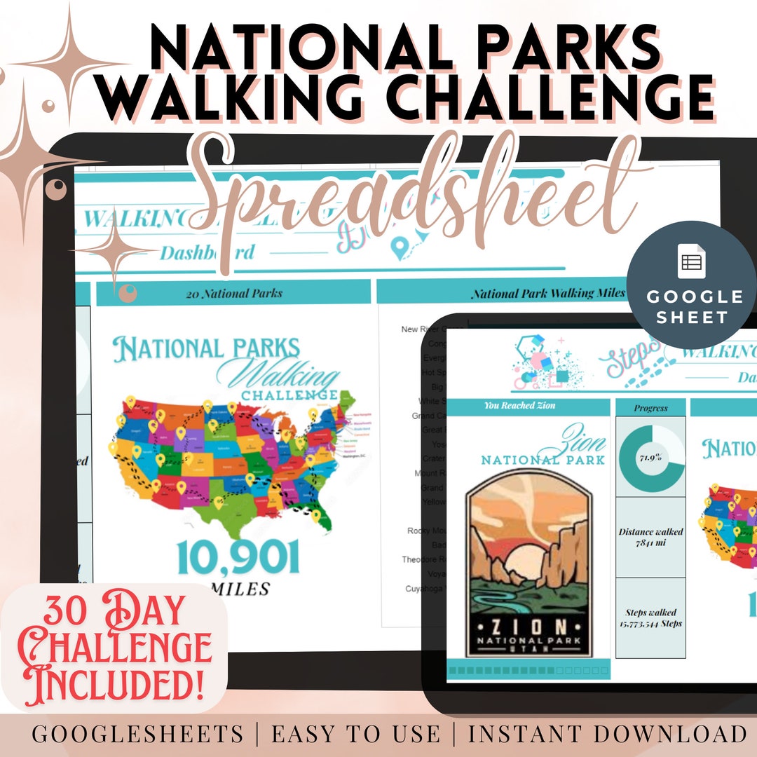 30 Day Walking Challenge Virtual Walking Google Sheets Fitness Health ...