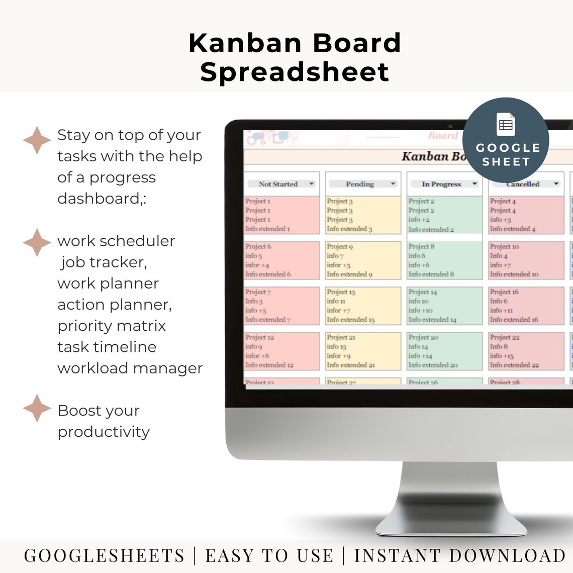 Google Sheets Kanban Board Project Management Template Kanban Chart ...