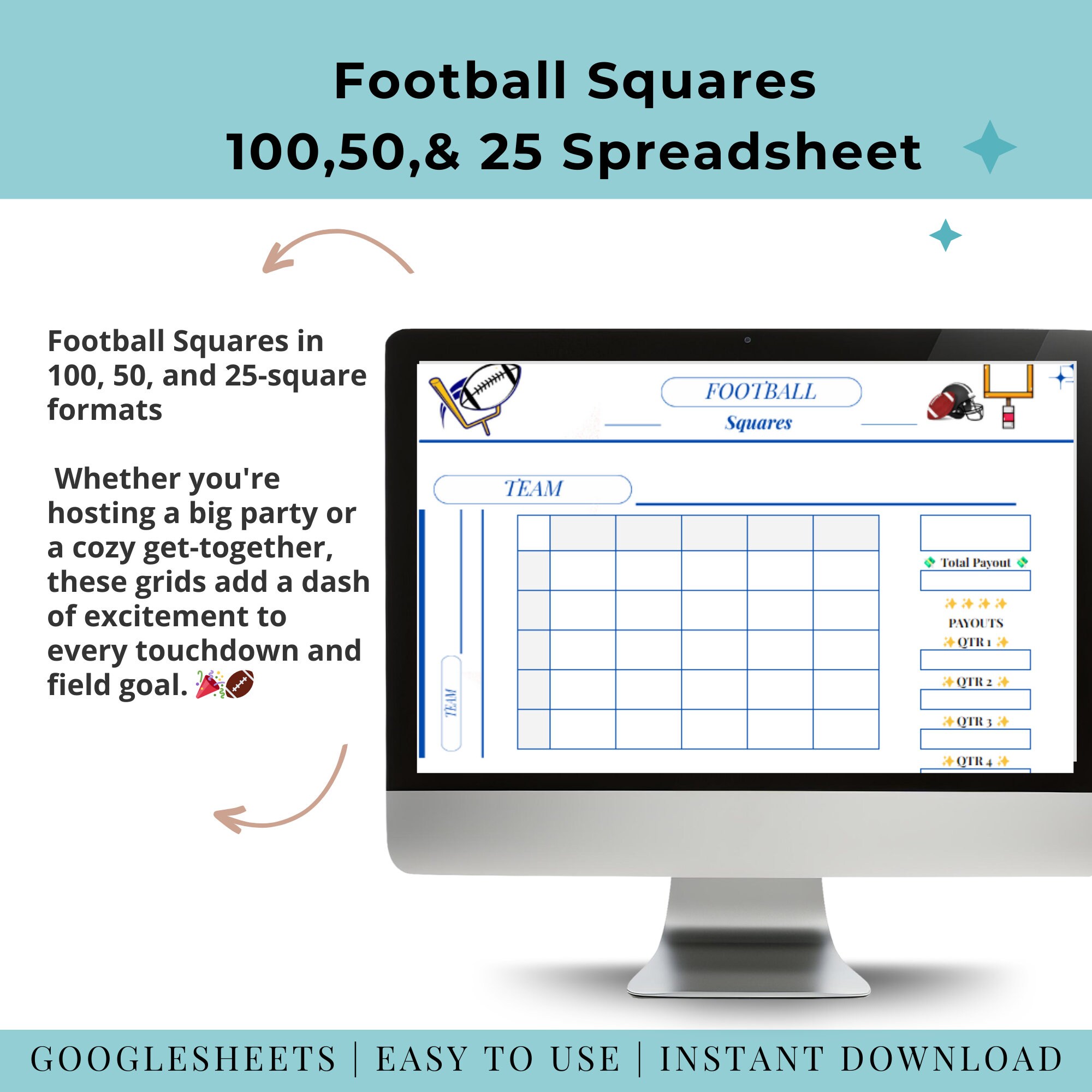 Football Squares Printable Spreadsheet Football Squares Editable ...