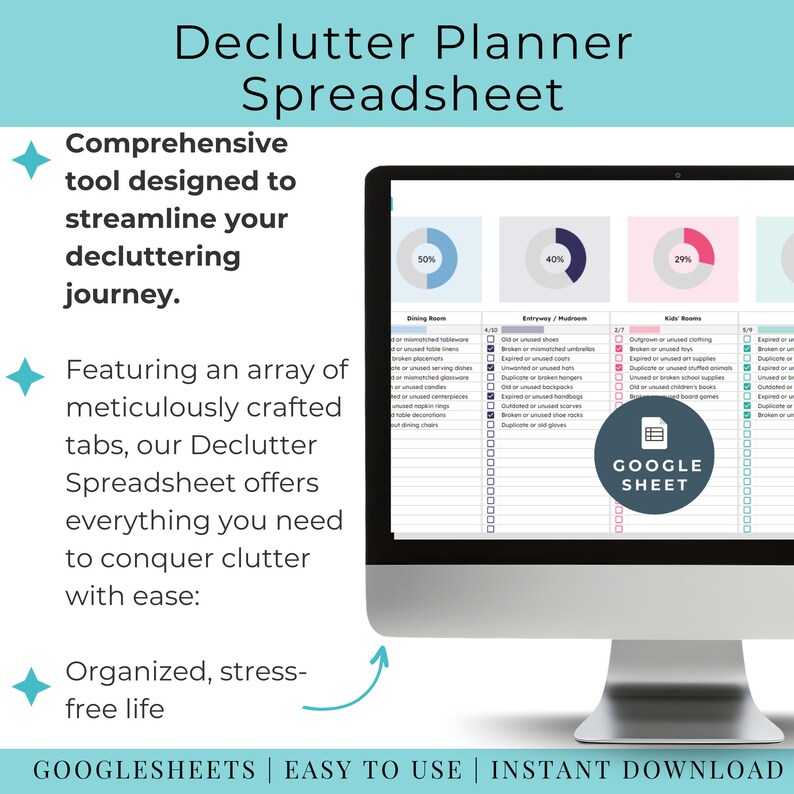 Declutter Planner Guide Spreadsheet Google Sheets Decluttering Checklist 30 Day Challenge ...