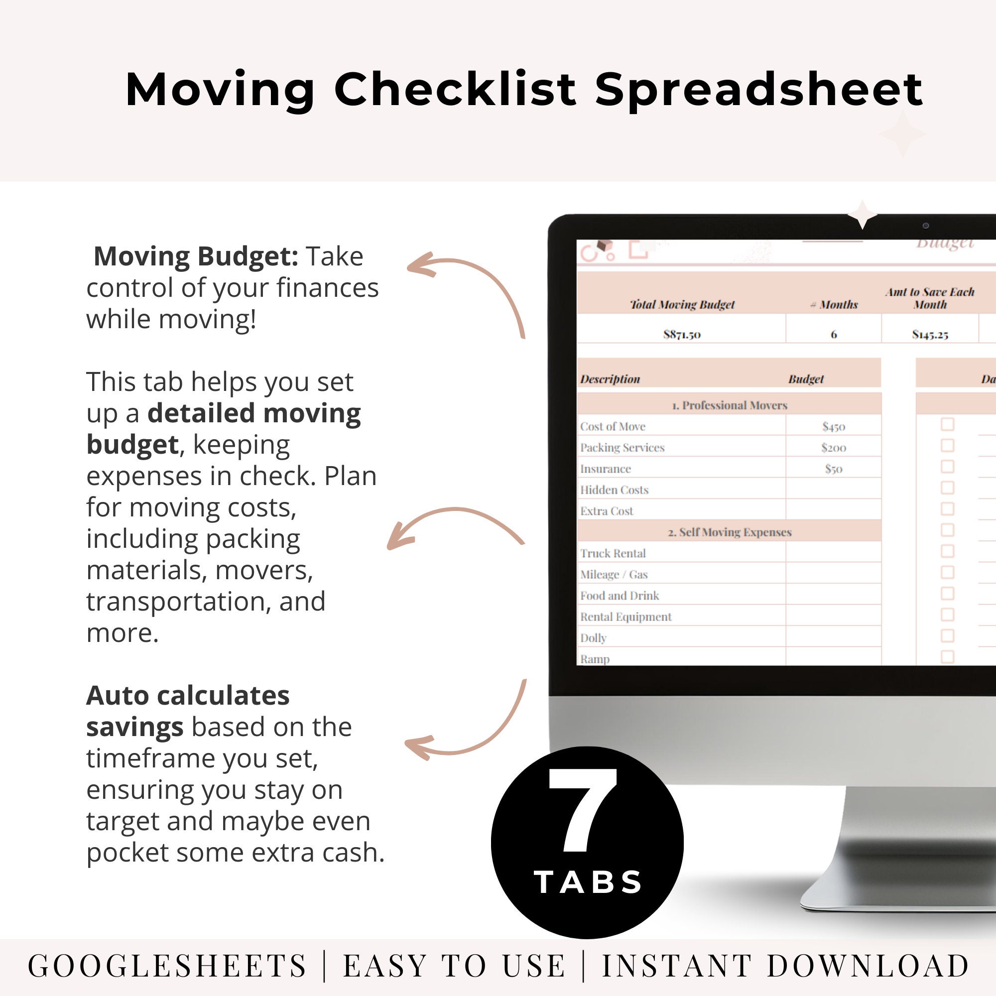 Moving Checklist Spreadsheet: Apartment & Home Move (digital Download ...