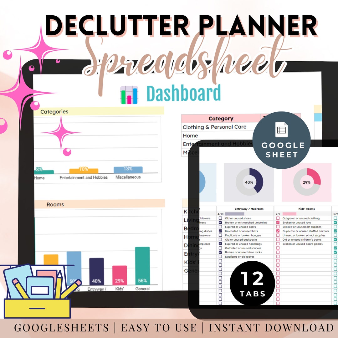 Declutter Planner Spreadsheet: 30-day Challenge (google Sheets, Digital ...