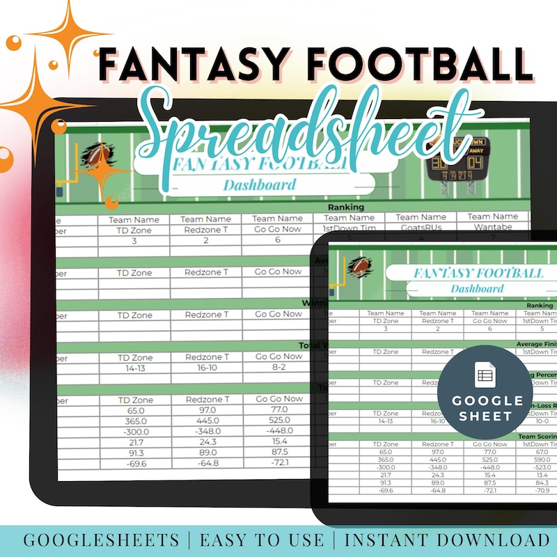 Fantasy football game spreadsheet template - Etsy.de