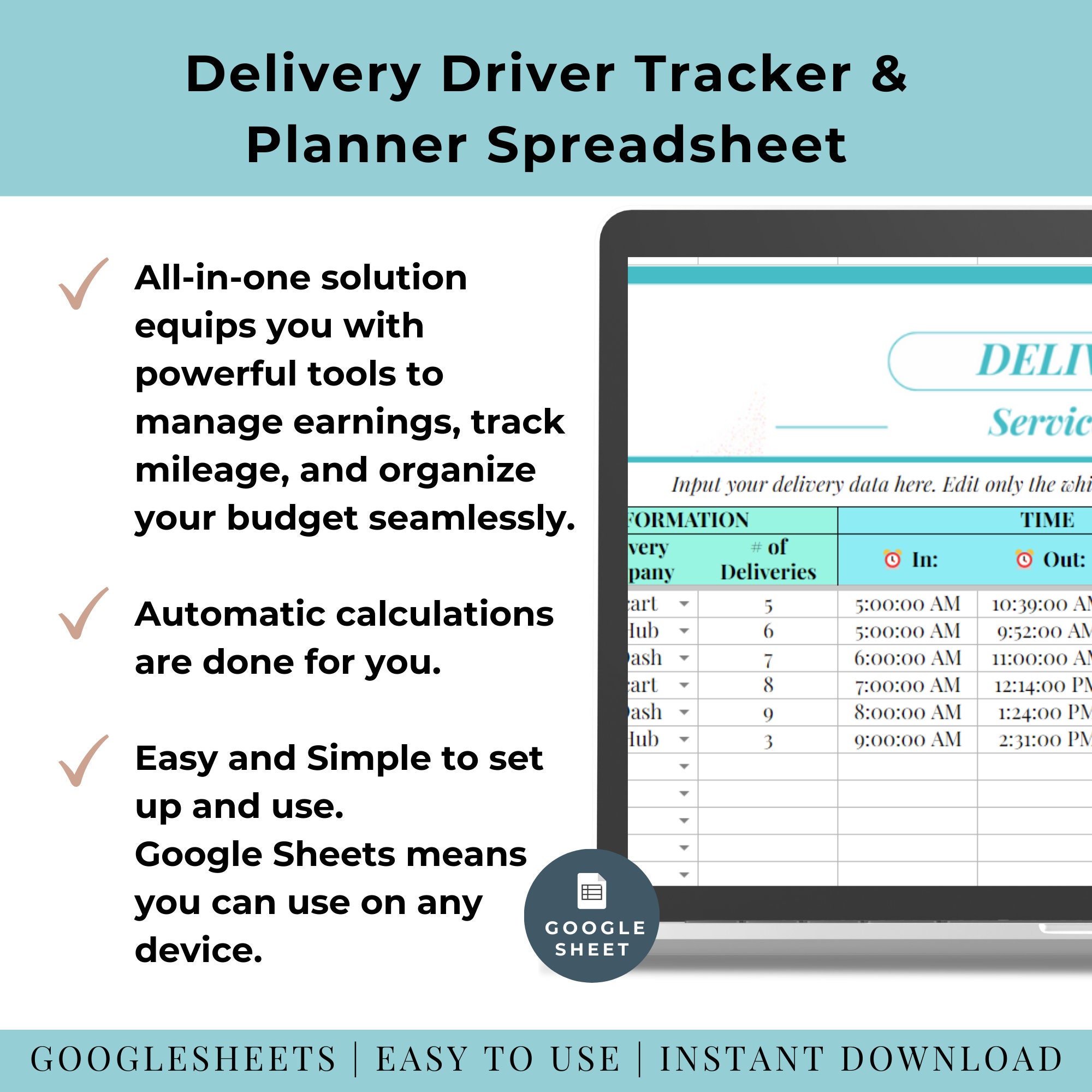 Delivery Driver Income Tracker: Google Sheets Spreadsheet (digital ...