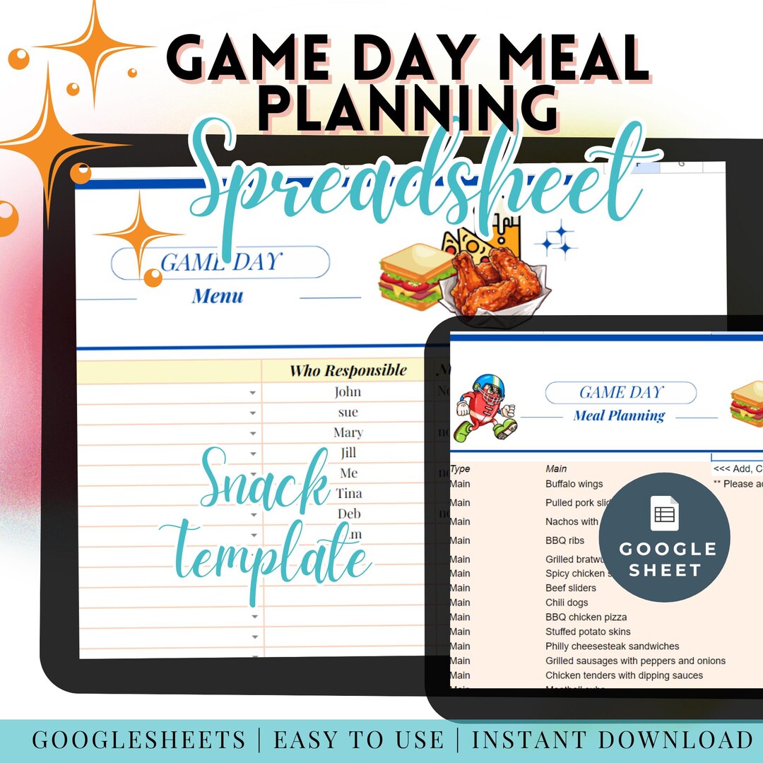 Game Day Meal Snack Planning Google Sheet Spreadsheet Pot Luck Sign up ...