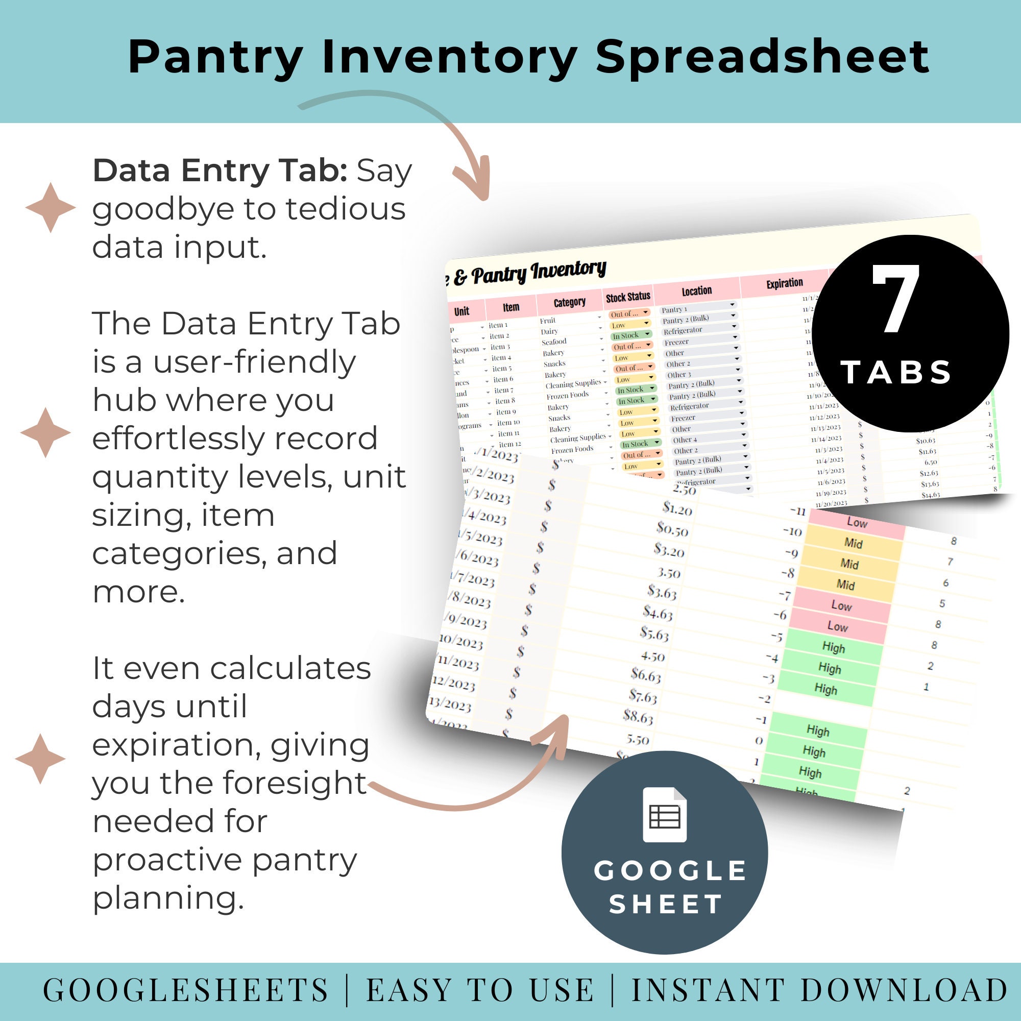 Pantry Inventory Tracker Template Printable Spreadsheet Google Sheets ...