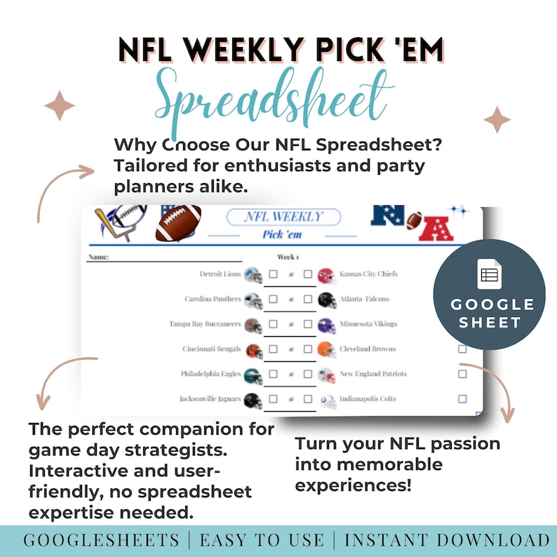 Pro Football Pick'em Pool Google Sheets Template Digital Download - Etsy