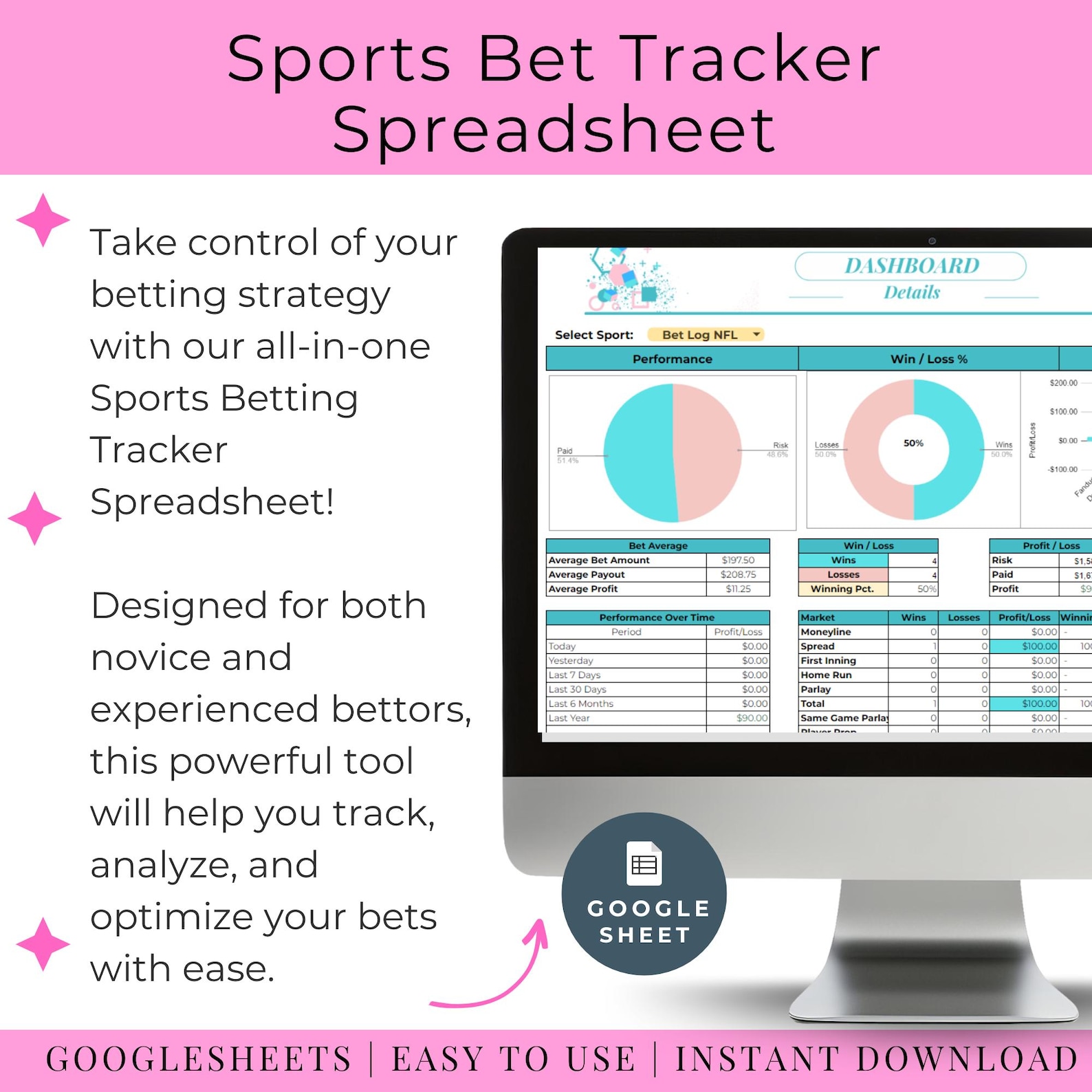 Sports Betting Spreadsheet Google Sheets Dashboard Template Simple Log ...