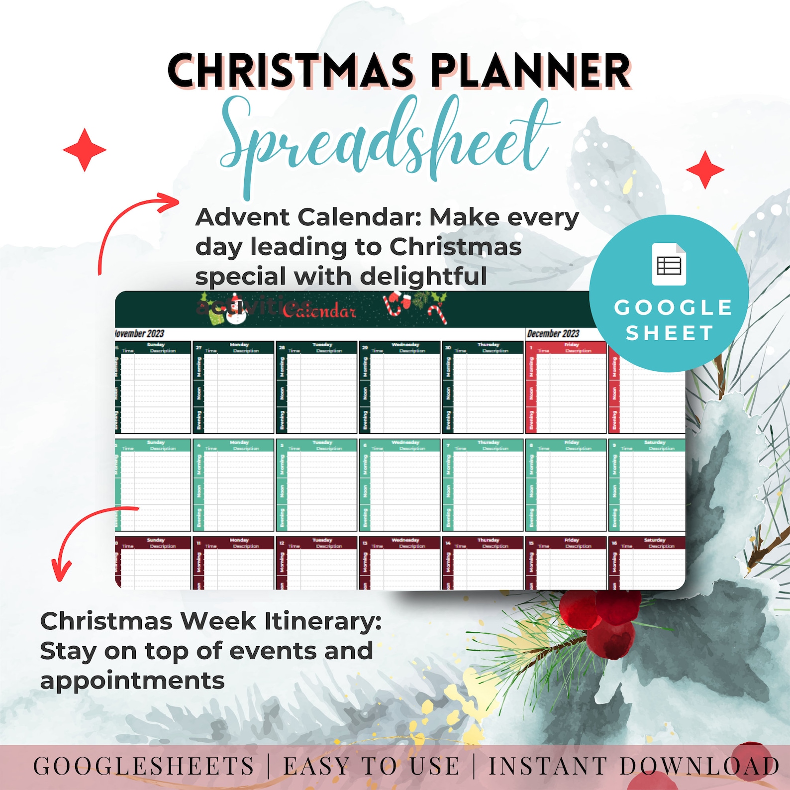 Christmas Planner Spreadsheet Google Sheets Gift Tracker Guide Budget ...