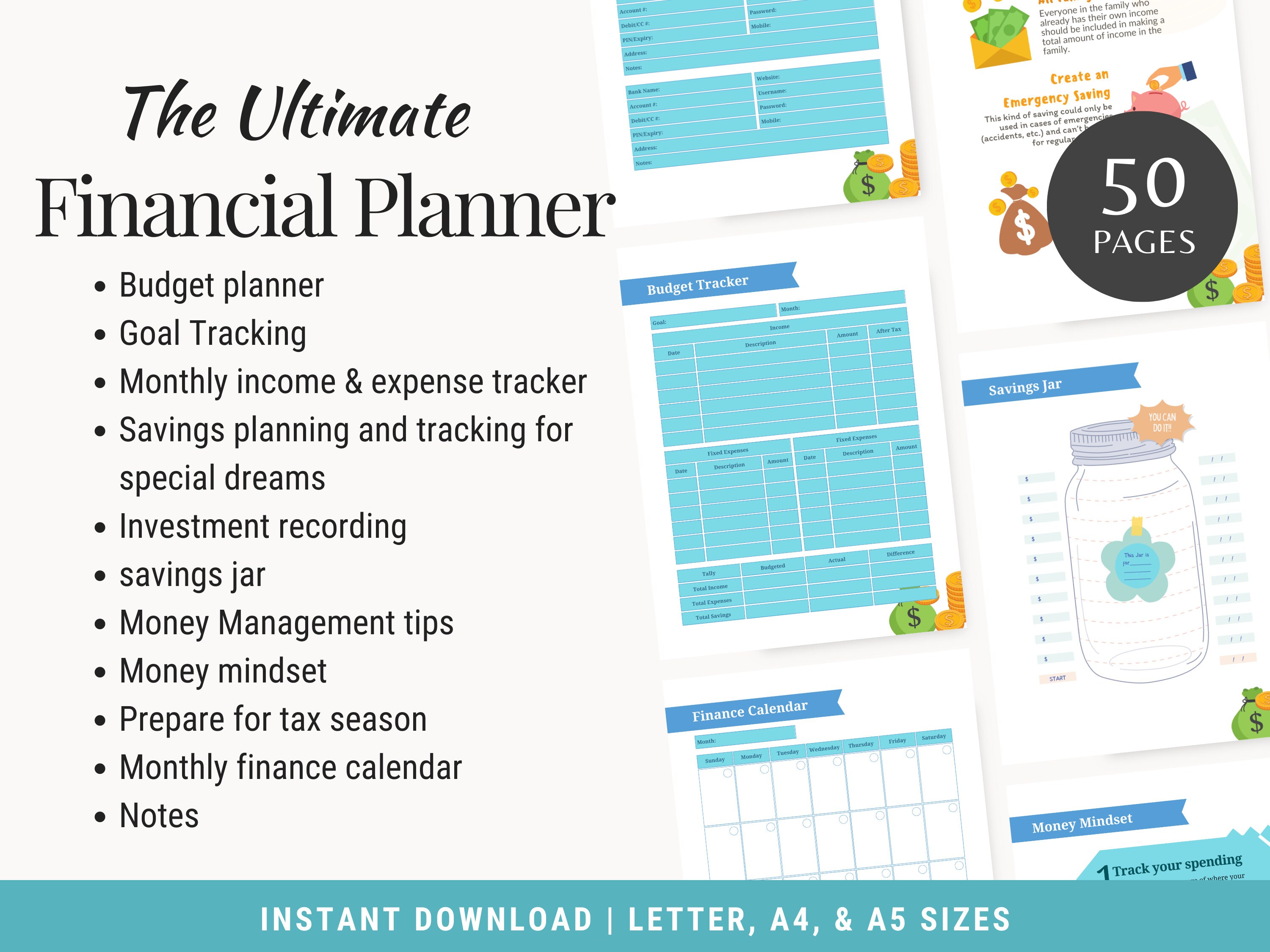 Financial Planner Printable Monthly Budget Trackerpdf 3 Sizes Letter A4 ...
