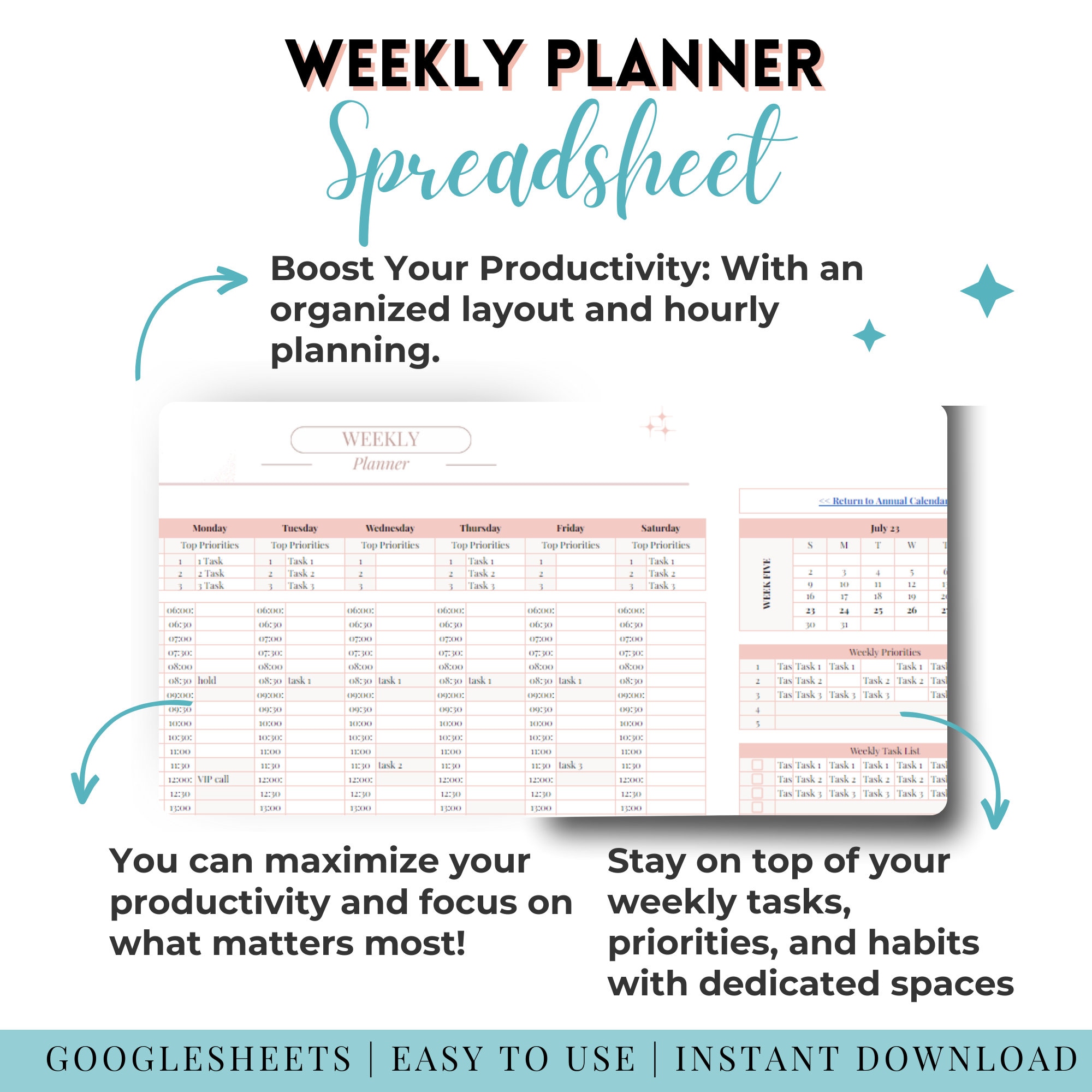 Daily Schedule Template Google Sheets 24 Hour Weekly Planner Printable ...