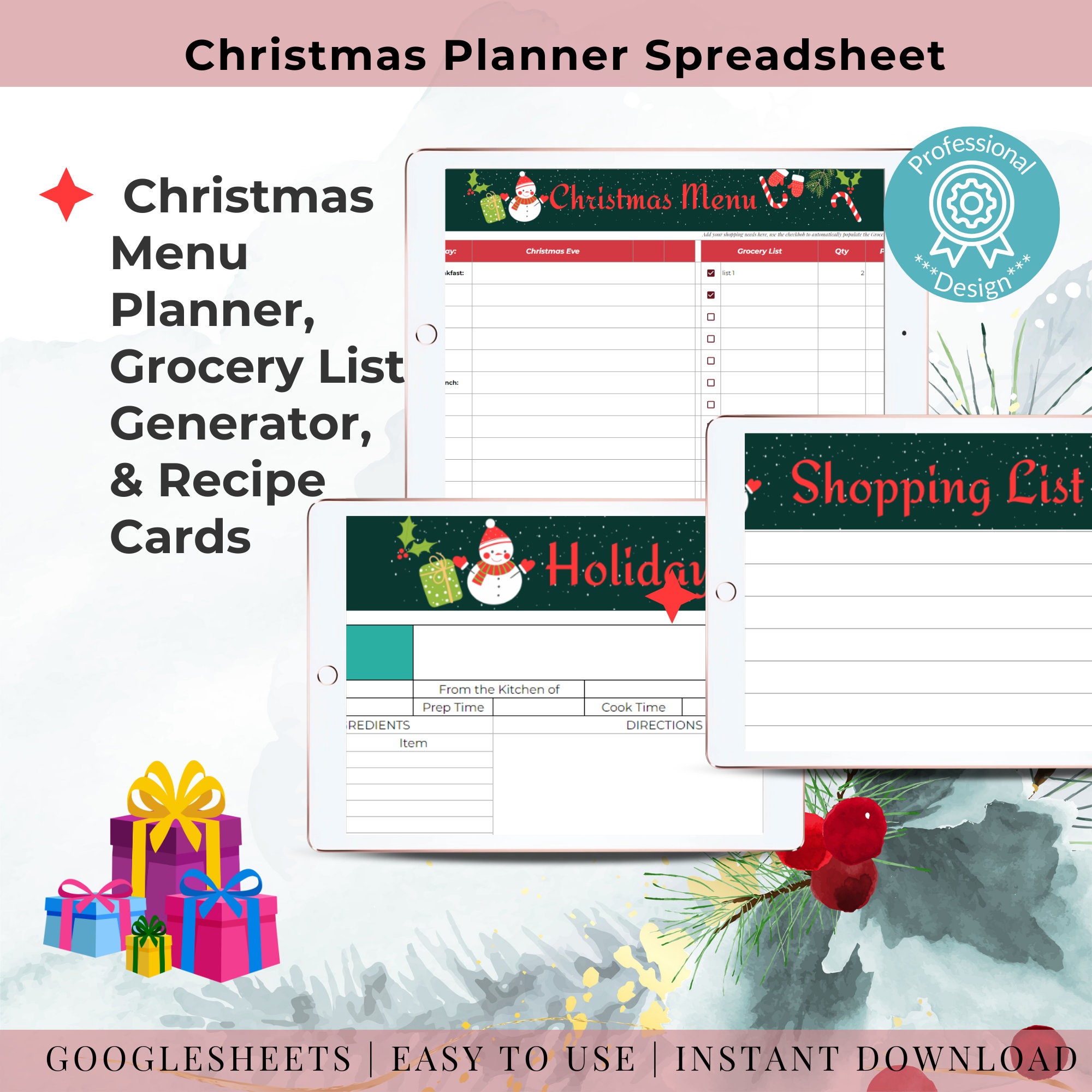 Christmas Planner Spreadsheet Google Sheets Gift Tracker Guide Budget ...