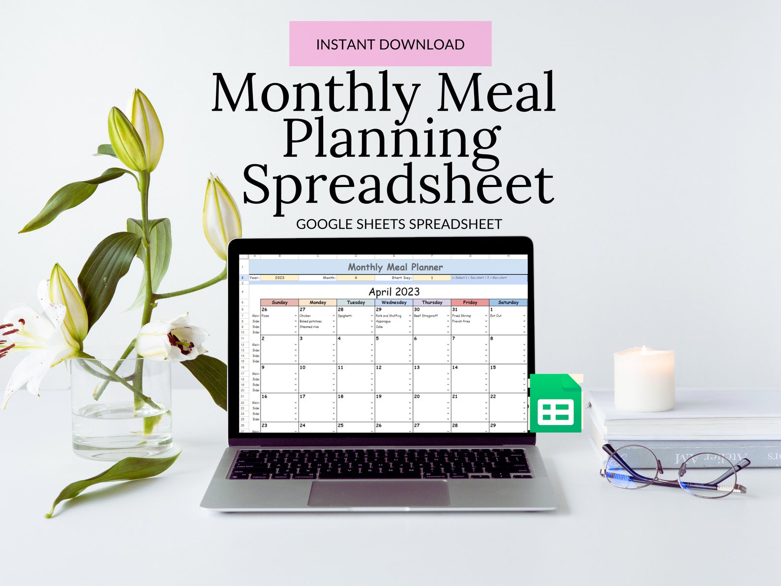 Meal Plan Spreadsheet Template Google Sheets Monthly Meal - Etsy