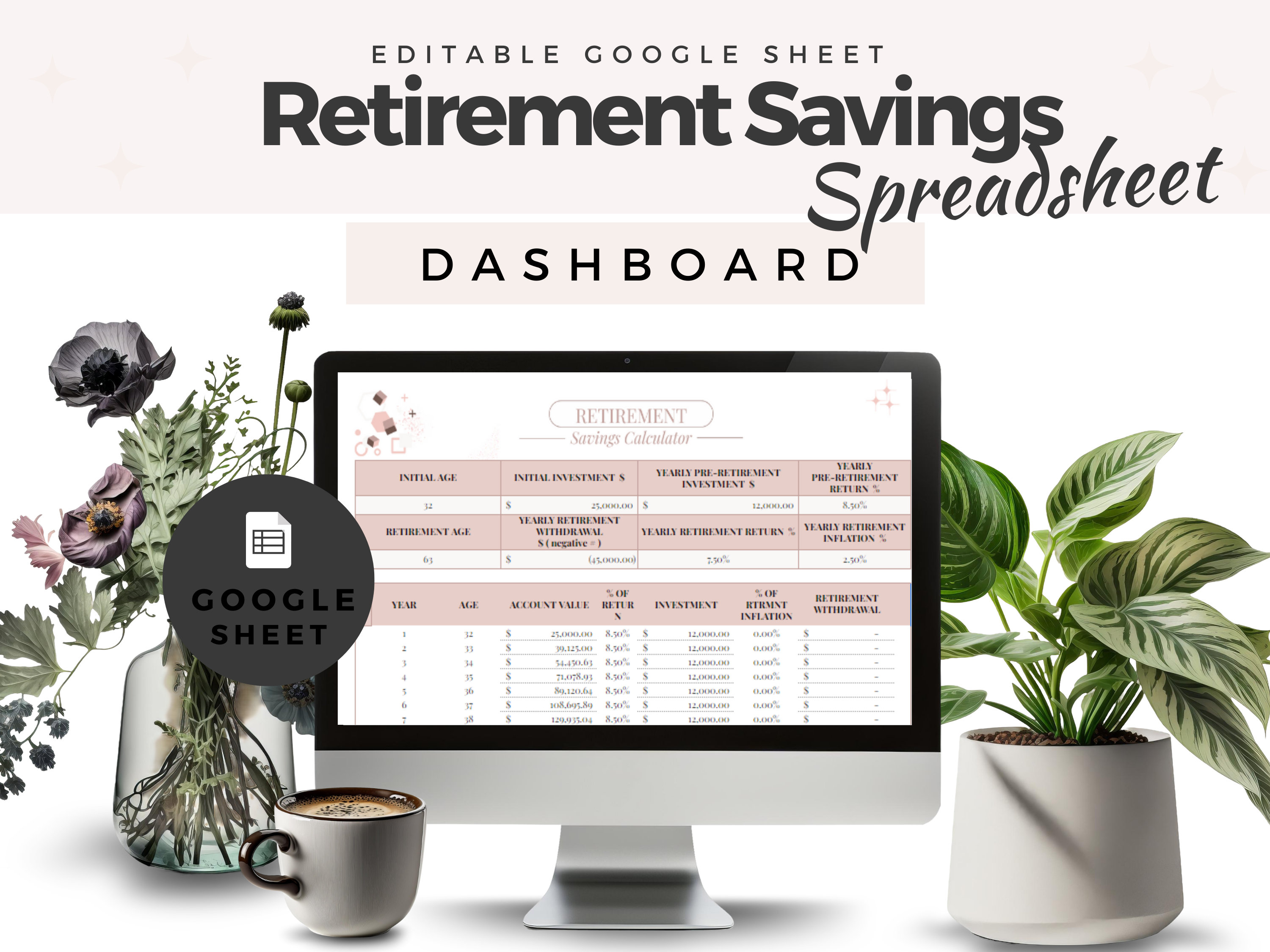 Retirement Calculator Google Sheets Template Savings Spreadsheet ...