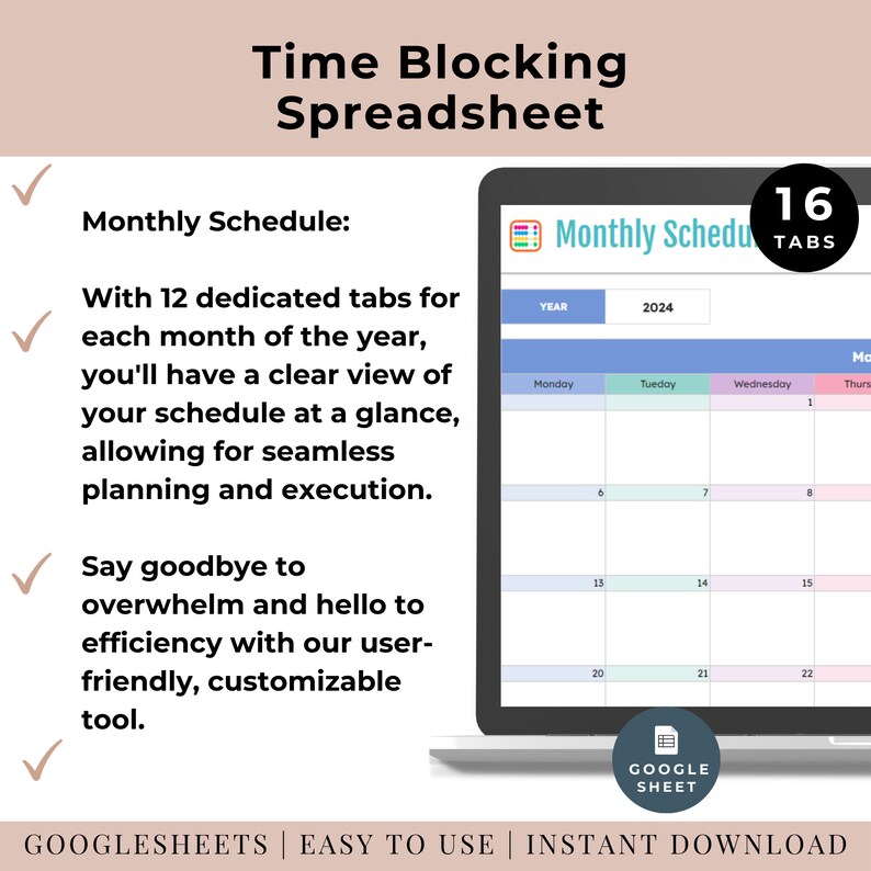 Time Management Spreadsheet Planner Time Boxing Daily Schedule ...