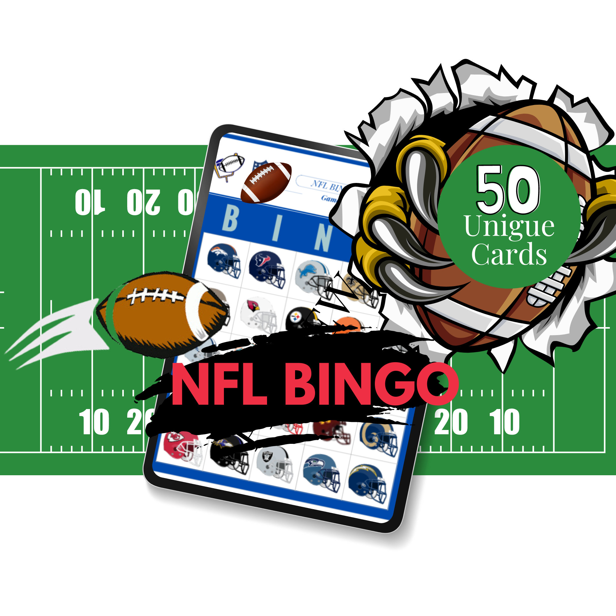 Pro Football Bingo Cards Personalized Bingo Cards Football Bingo Game ...