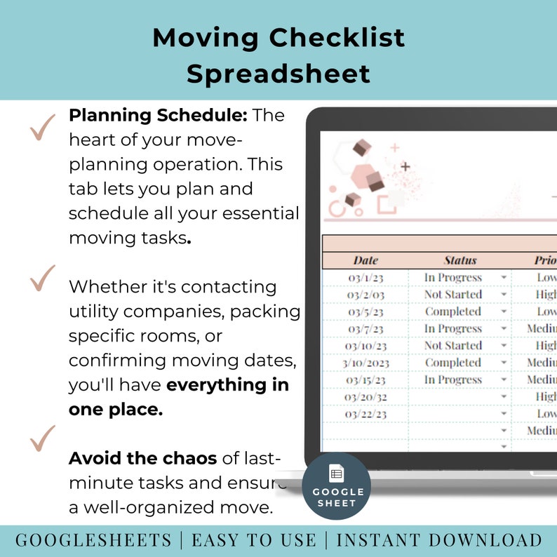 Moving Checklist Spreadsheet: Room-by-room Planner (digital Download ...