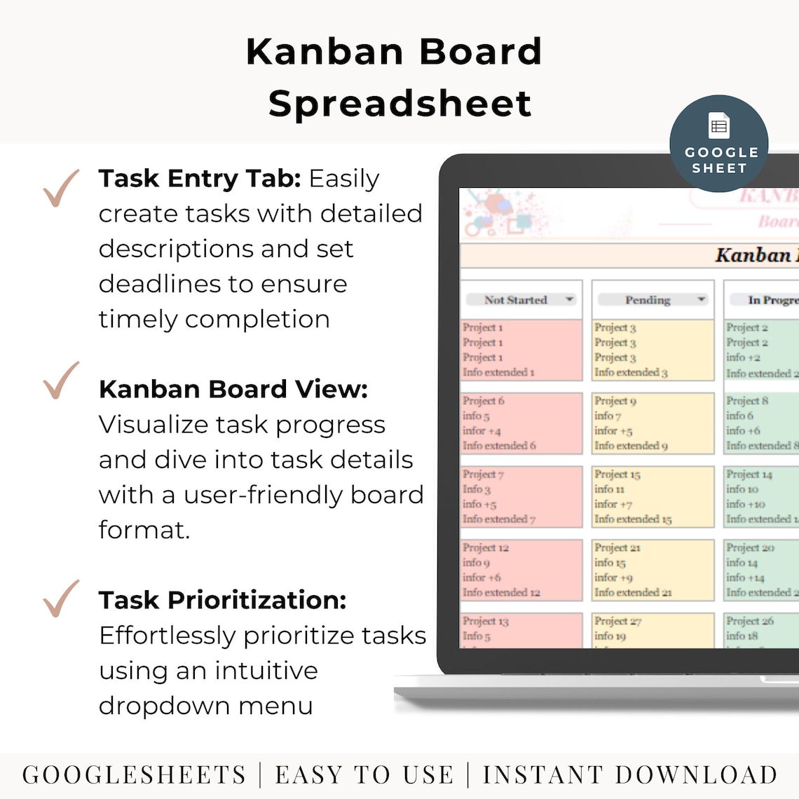 Google Sheets Kanban Board Project Management Template Kanban Chart ...