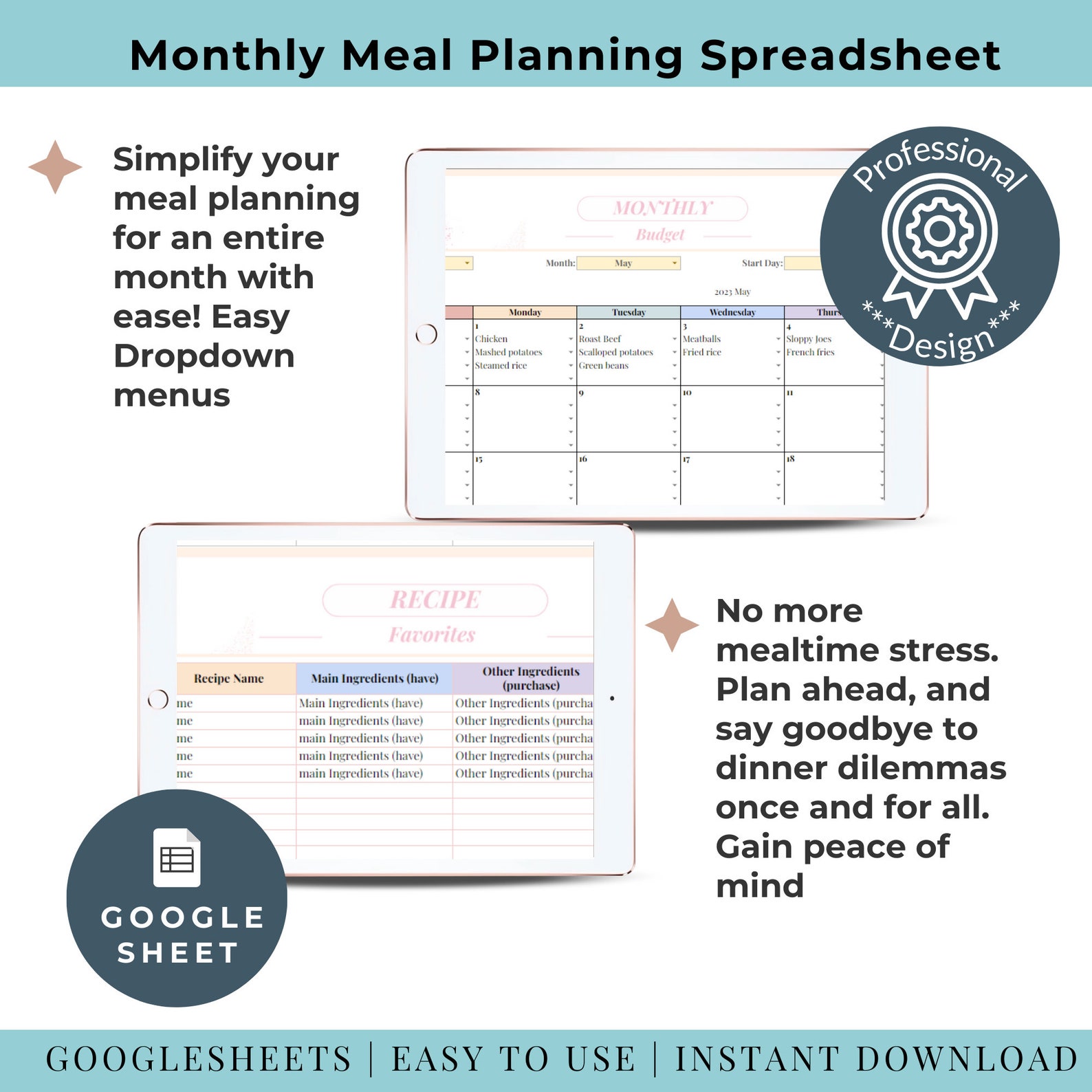 Meal Plan Spreadsheet Template Google Sheets Monthly Meal Planner ...
