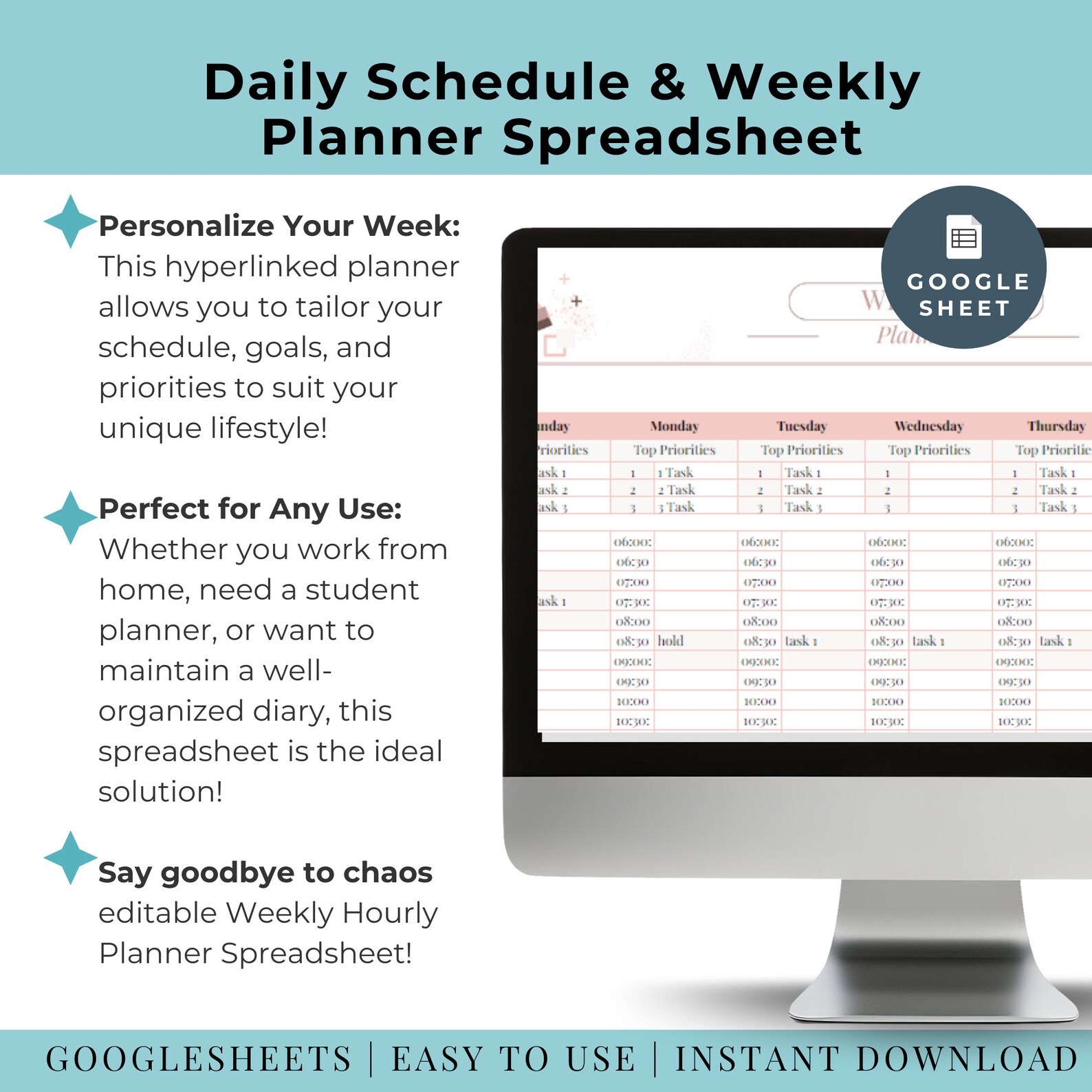 Daily Schedule Template Google Sheets 24 Hour Weekly Planner Printable ...