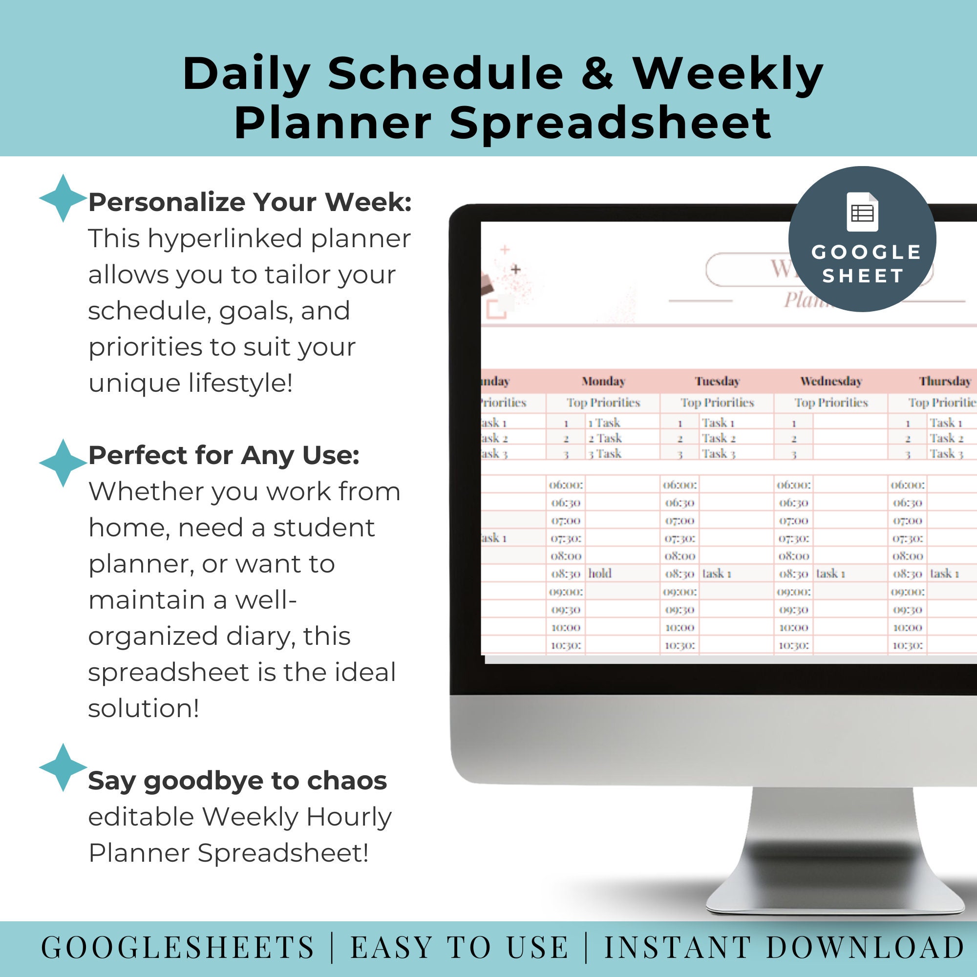 Daily Schedule Template Google Sheets 24 Hour Weekly Planner Printable ...