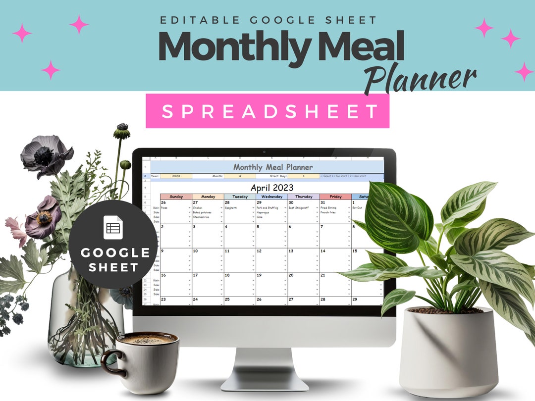 Meal Plan Spreadsheet Template Google Sheets Monthly Meal - Etsy