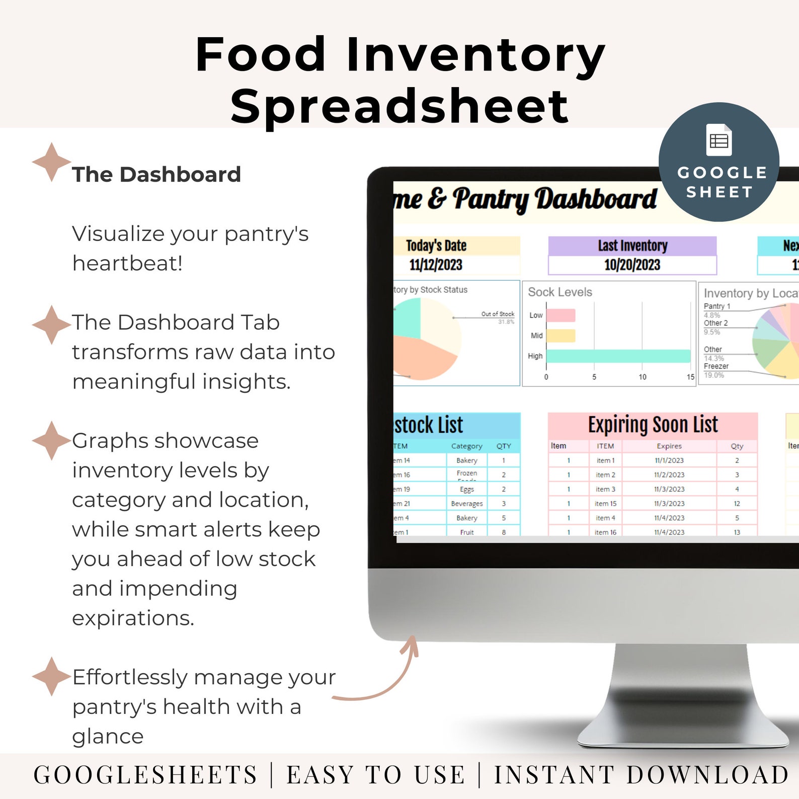 Food Inventory Template Google Sheet Checklist Tracker Spreadsheet ...