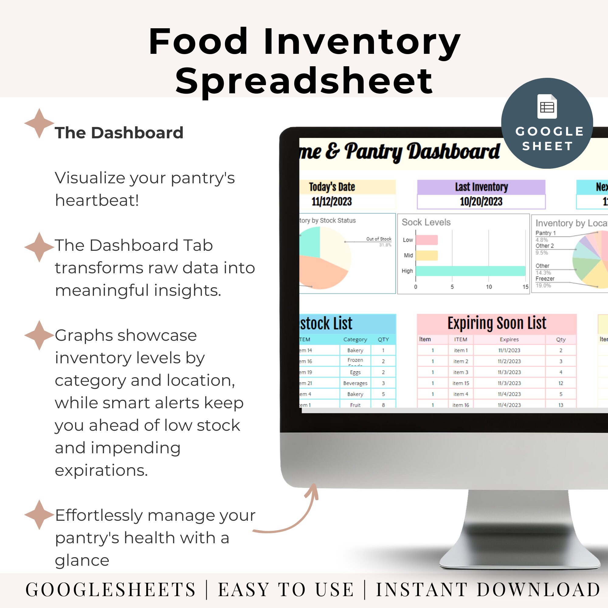 Food Inventory Template Google Sheet Checklist Tracker Spreadsheet ...