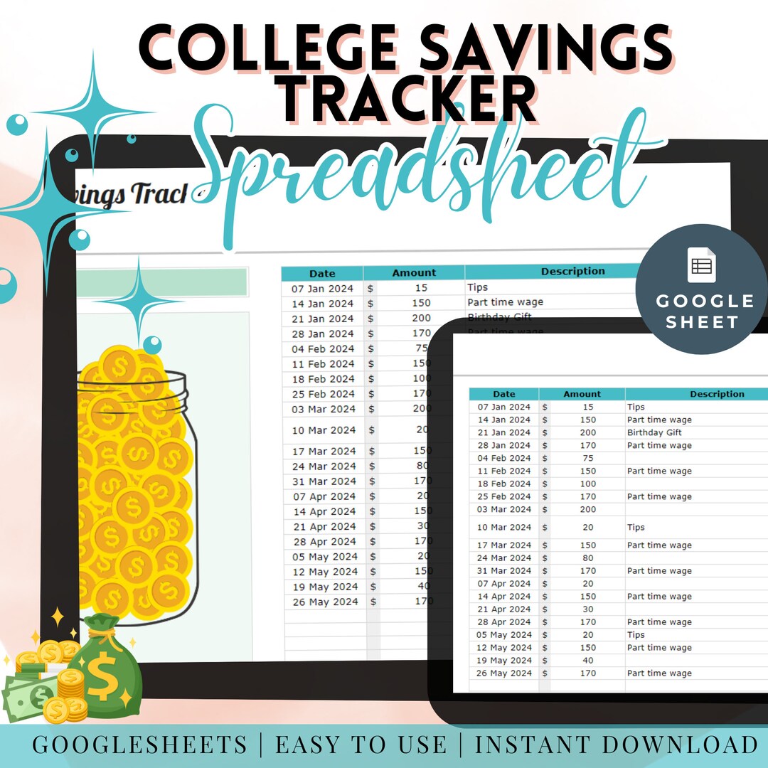Save for College Tracker Planner Google Sheets Spreadsheet Easy Goal ...