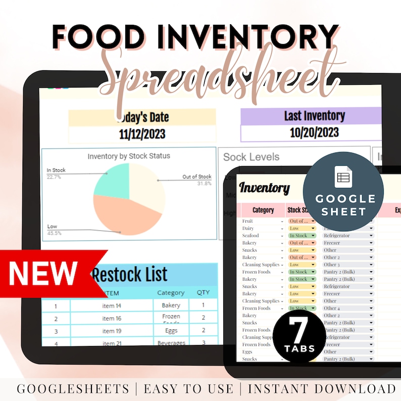Food Inventory Template Google Sheet Checklist Tracker Spreadsheet ...