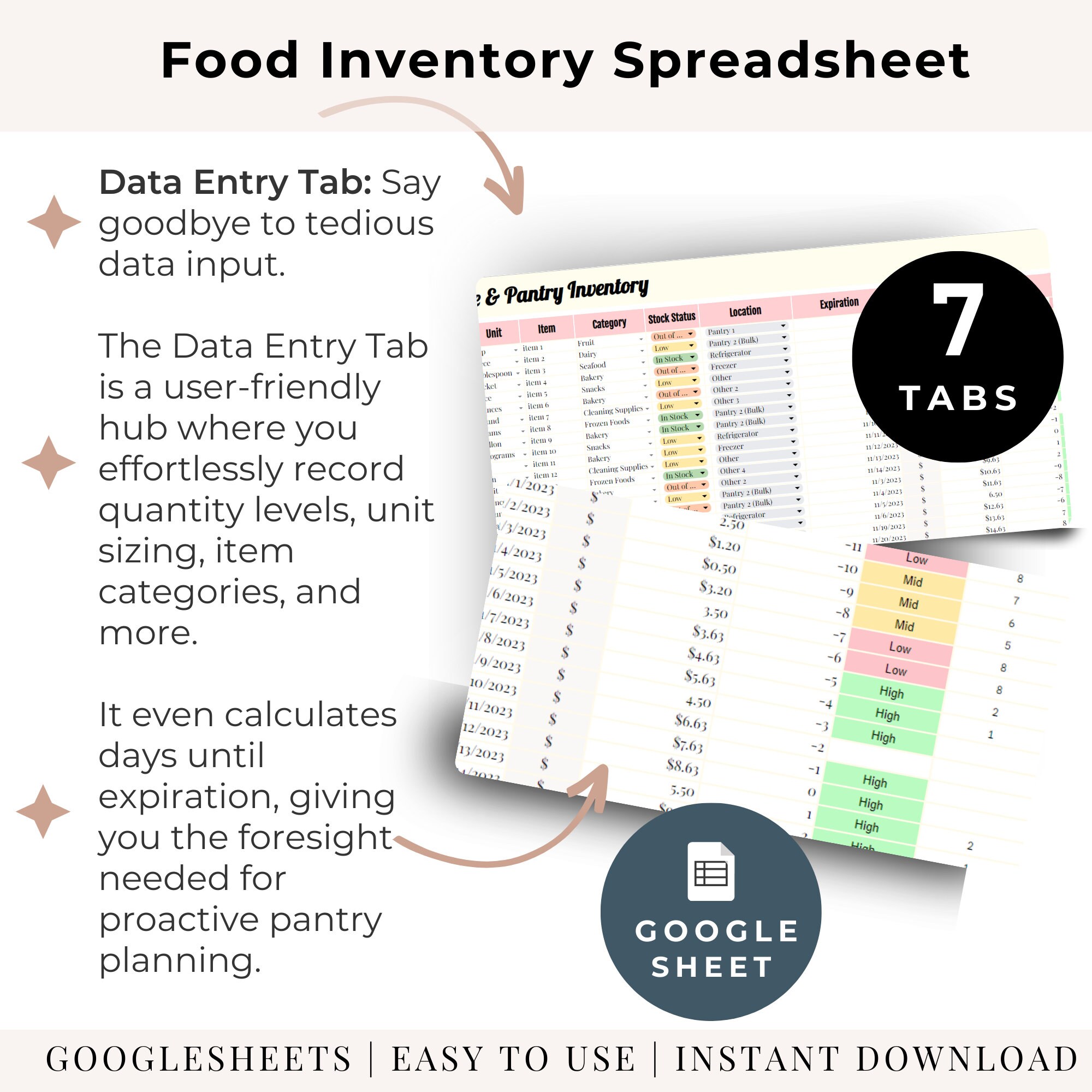 Food Inventory Template Google Sheet Checklist Tracker Spreadsheet ...