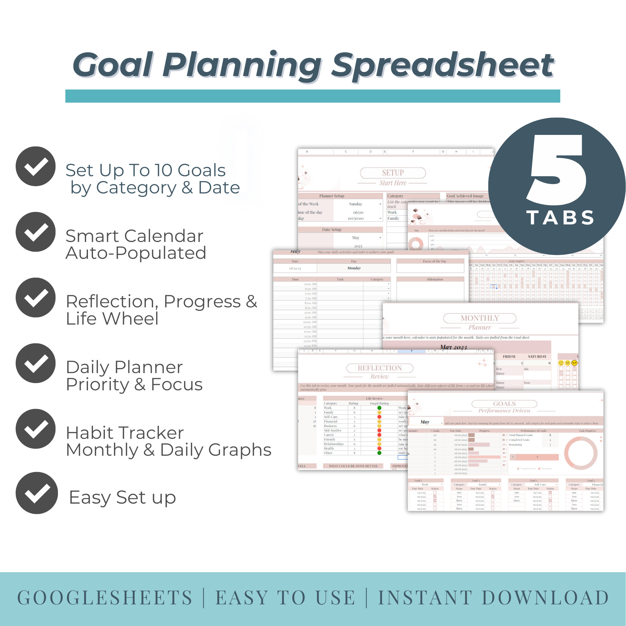 Goal Planning Google Sheet Spreadsheet Template Habit Tracker Fully ...