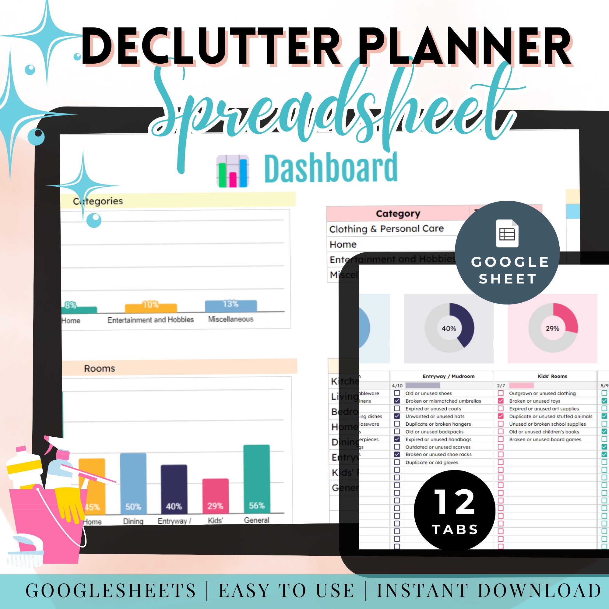 Declutter Planner Guide Spreadsheet Google Sheets Decluttering ...