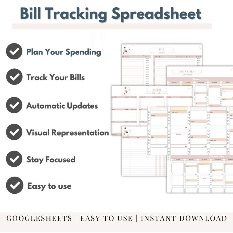 Monthly Bill Tracker Spreadsheet Calendar Google Sheets Payment Planner Personal Finance ...