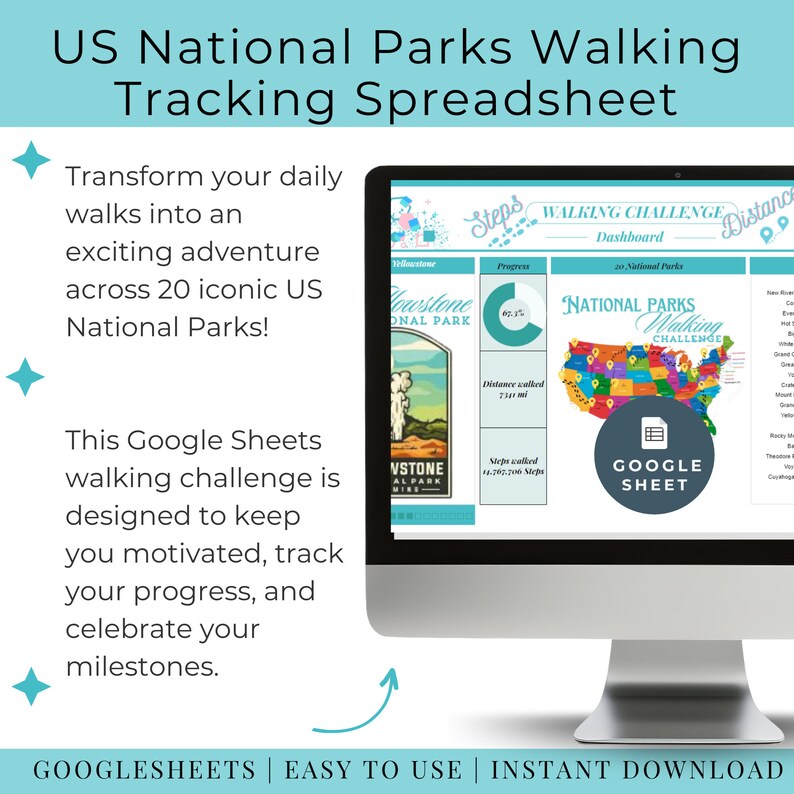 National Parks Virtual Walking Challenge: 30-day Google Sheets Tracker ...